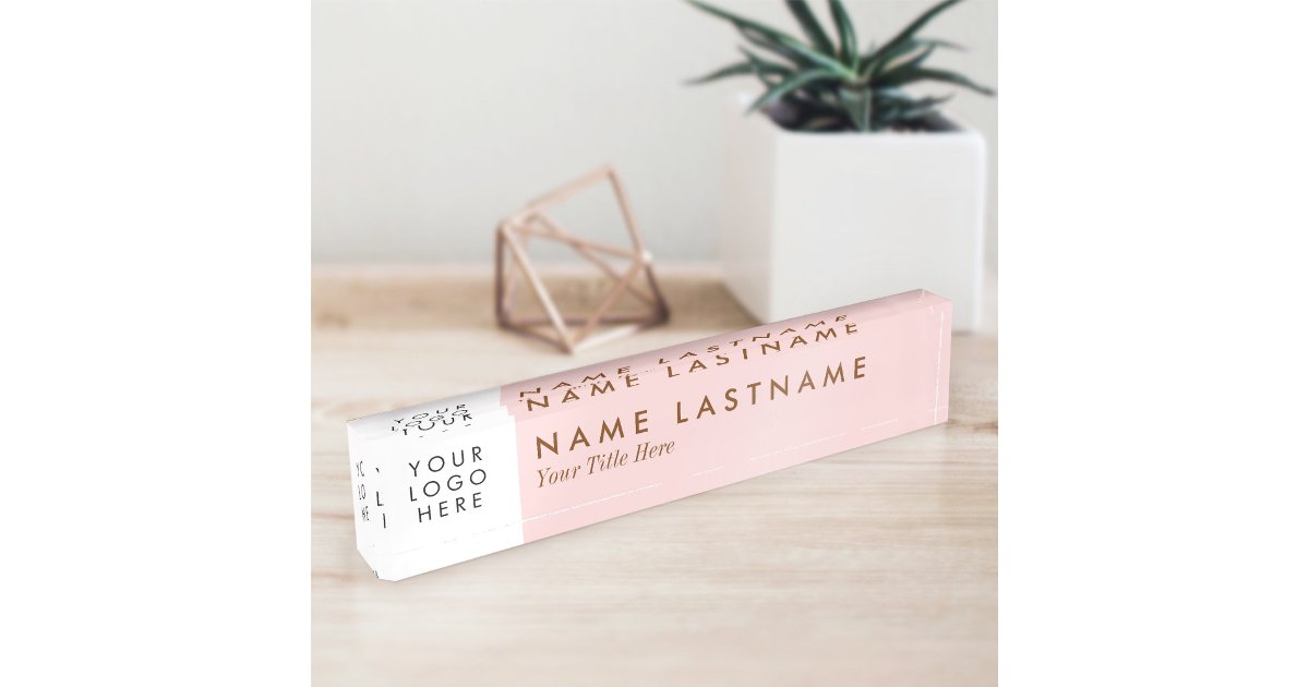 Custom Logo Simple Blush Pink Pastel Light Elegant Desk Name Plate | Zazzle