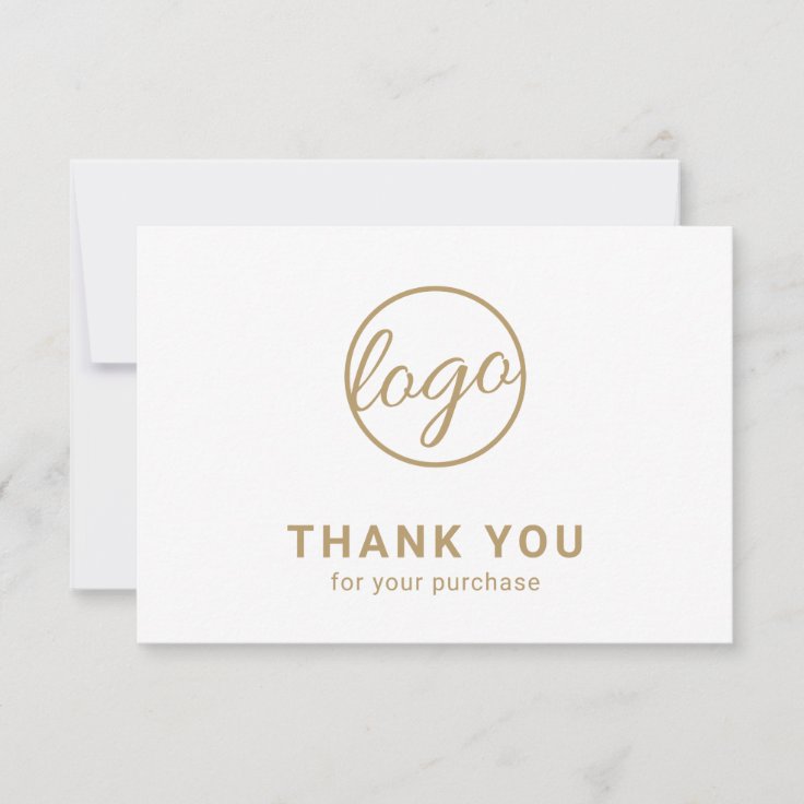Custom Logo Simple Elegant Gold Business Thank You Card | Zazzle