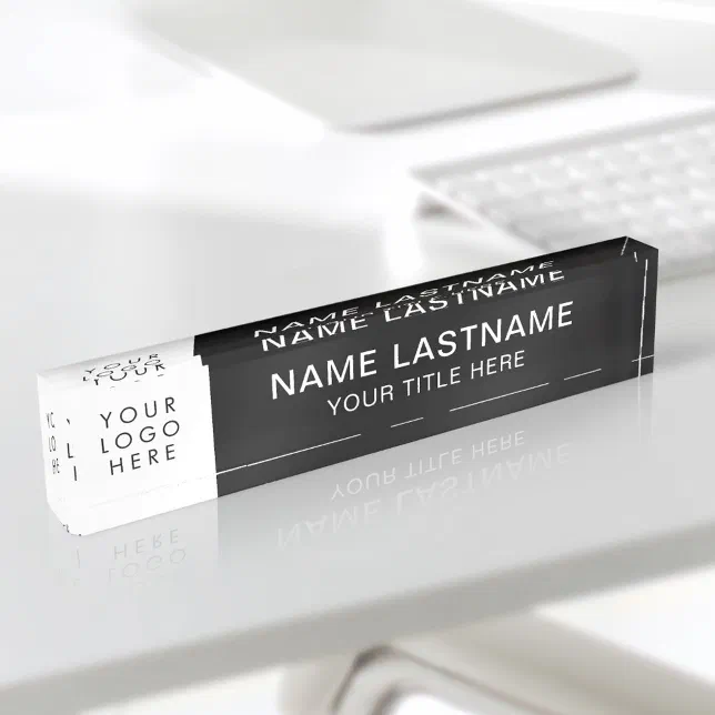 Custom Logo Simple Modern Centered Black White Desk Name Plate | Zazzle