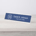 Custom logo simple navy blue desk name plate | Zazzle