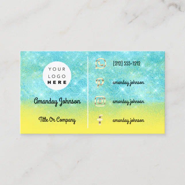 Custom Logo Social Gold QR Code Blue Yellow Business Card | Zazzle