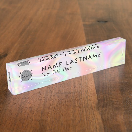 Custom Logo Stylish Holographic Modern Pastels Desk Name Plate | Zazzle.com