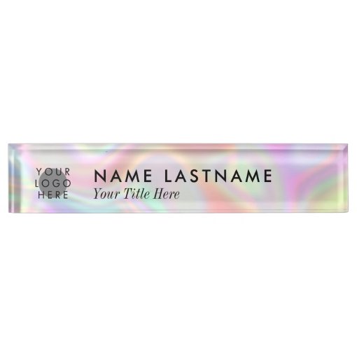 Custom Logo Stylish Holographic Modern Pastels Desk Name Plate | Zazzle