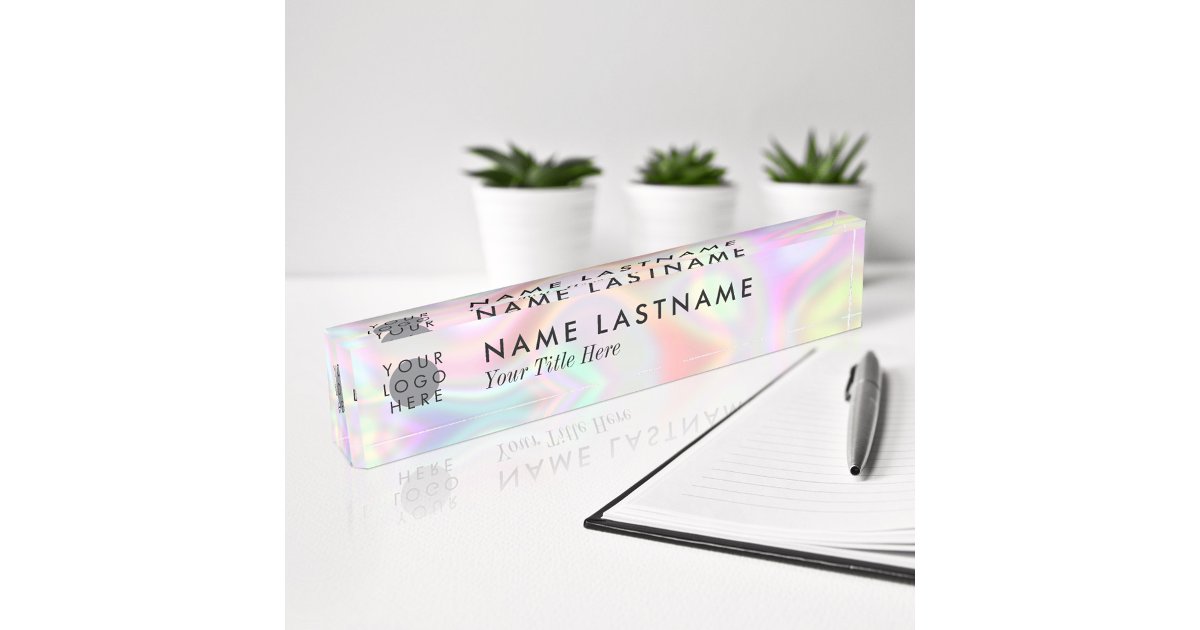 Custom Logo Stylish Holographic Modern Pastels Desk Name Plate | Zazzle