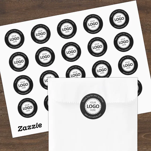 Custom Logo / Text Black Round Stickers Sheet | Zazzle