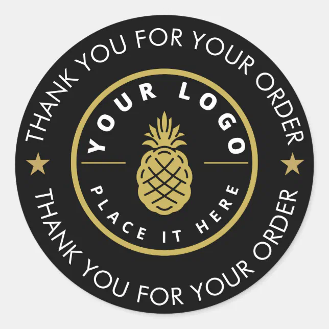Custom Logo Text Black Thank You Classic Round Sticker | Zazzle