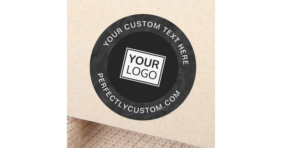 Custom logo text dark marbled border business classic round sticker ...