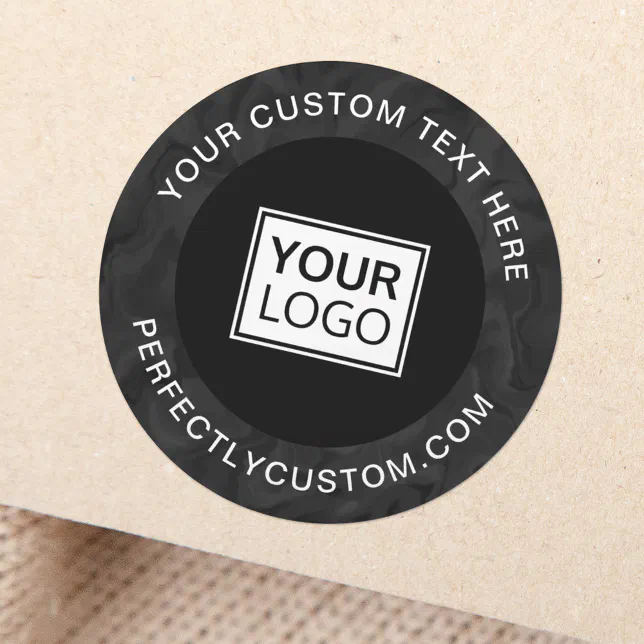 Custom logo text dark marbled border business classic round sticker ...