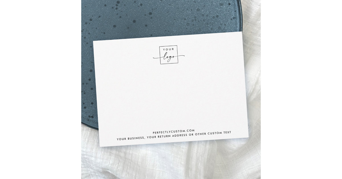 Custom logo text modern white business note card | Zazzle