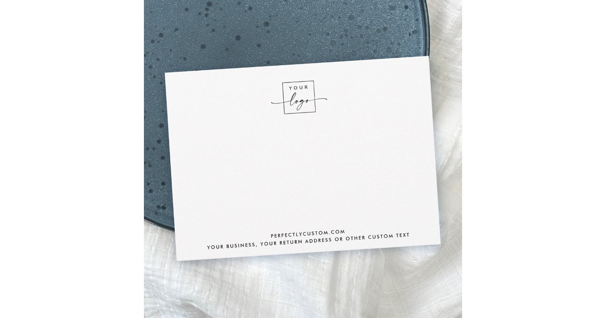 Custom logo text modern white business note card | Zazzle