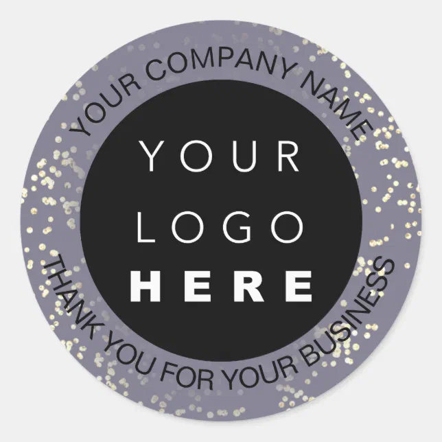Custom Logo Text Name Gold Confetti Smoky Blue Classic Round Sticker ...
