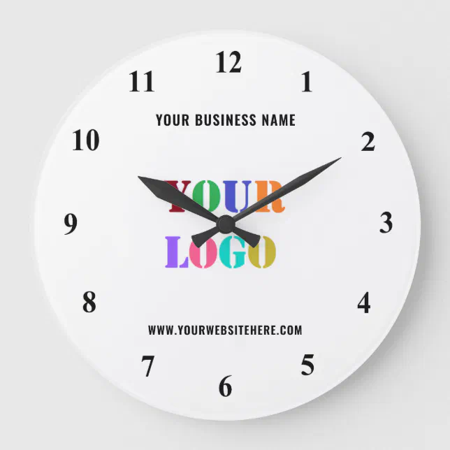 Custom Logo Text Promotional Business Wall Clock | Zazzle