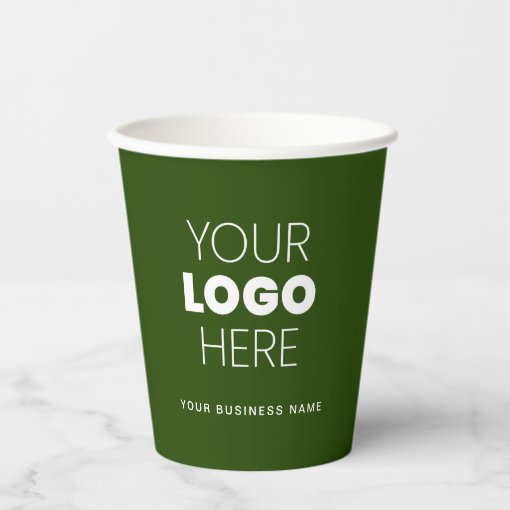 Custom Logo Two Sided Modern White Green Paper Cups | Zazzle