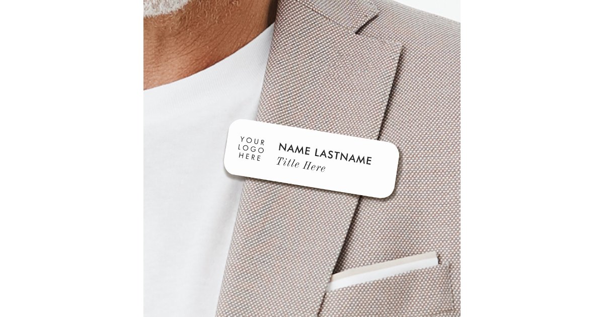 Custom Logo White Minimal Basic Title Pin Magnetic Name Tag | Zazzle