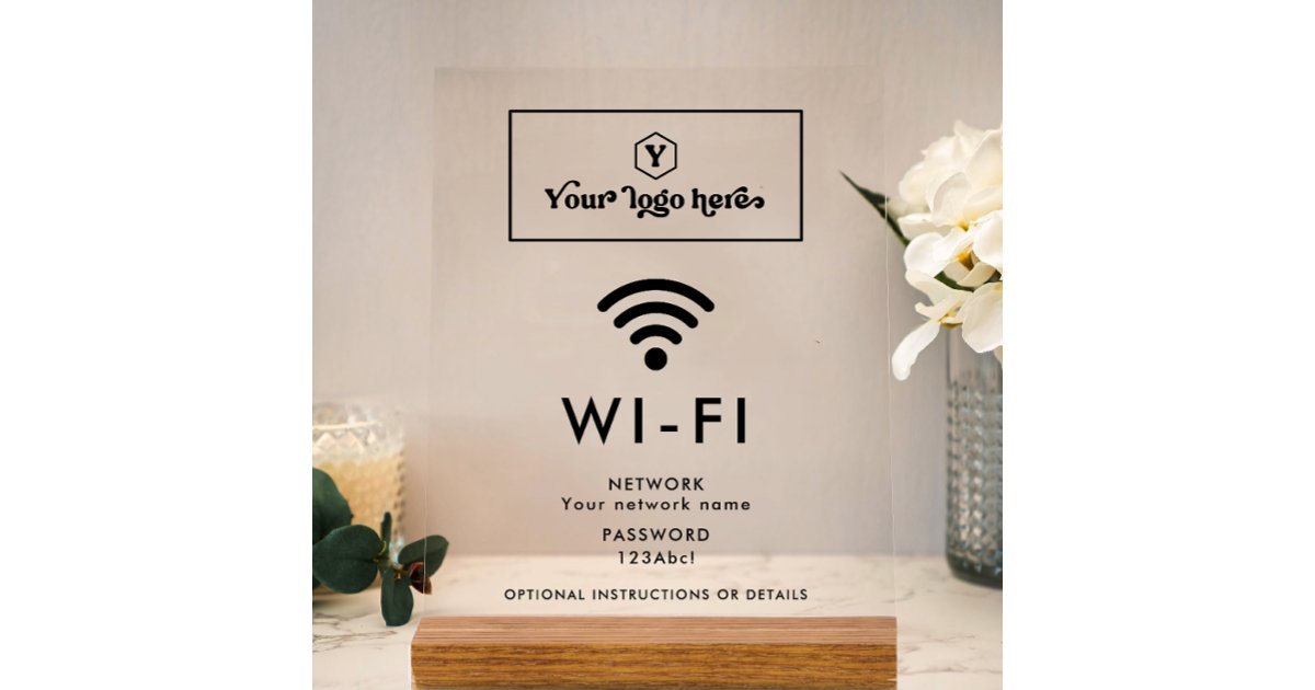 Custom Logo Wi-Fi Network & Password Login Details Acrylic Sign | Zazzle