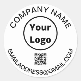 Custom logo with QR Code and Email Classic Round Sticker | Zazzle