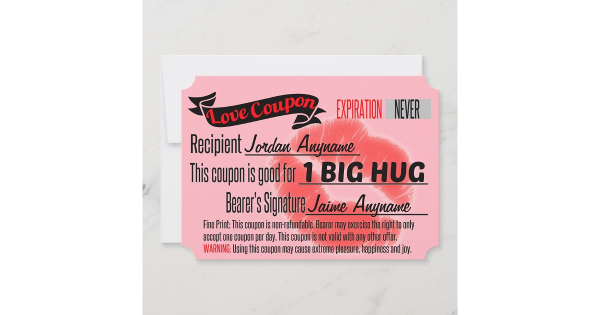 CUSTOM Love Coupon for One BIG HUG | Zazzle