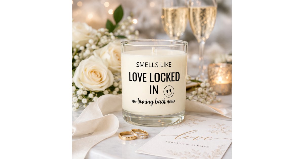 Custom “Love Locked In” Wedding Candle Gift | Zazzle