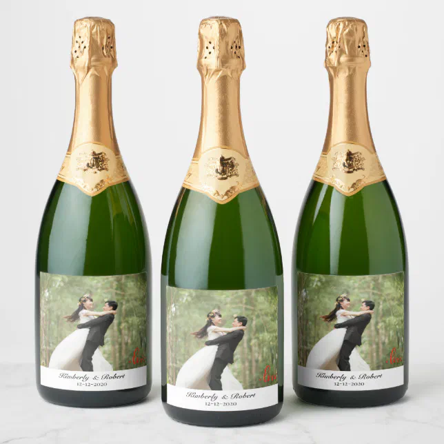 Custom Love Photo Wedding Sparkling Wine Label | Zazzle