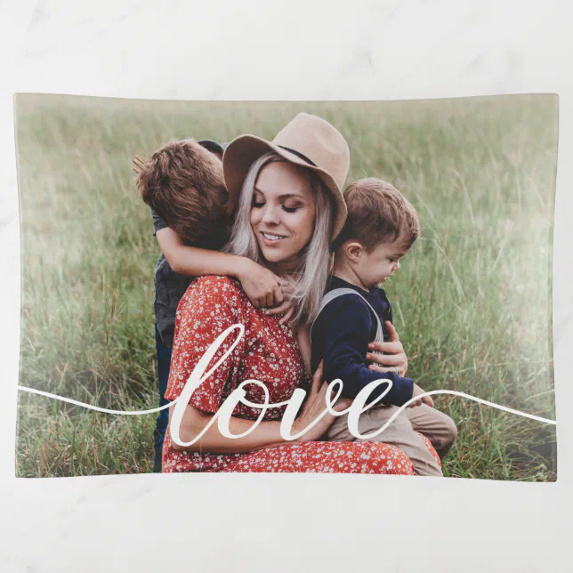 Custom Love Script Family Photo Trinket Tray | Zazzle