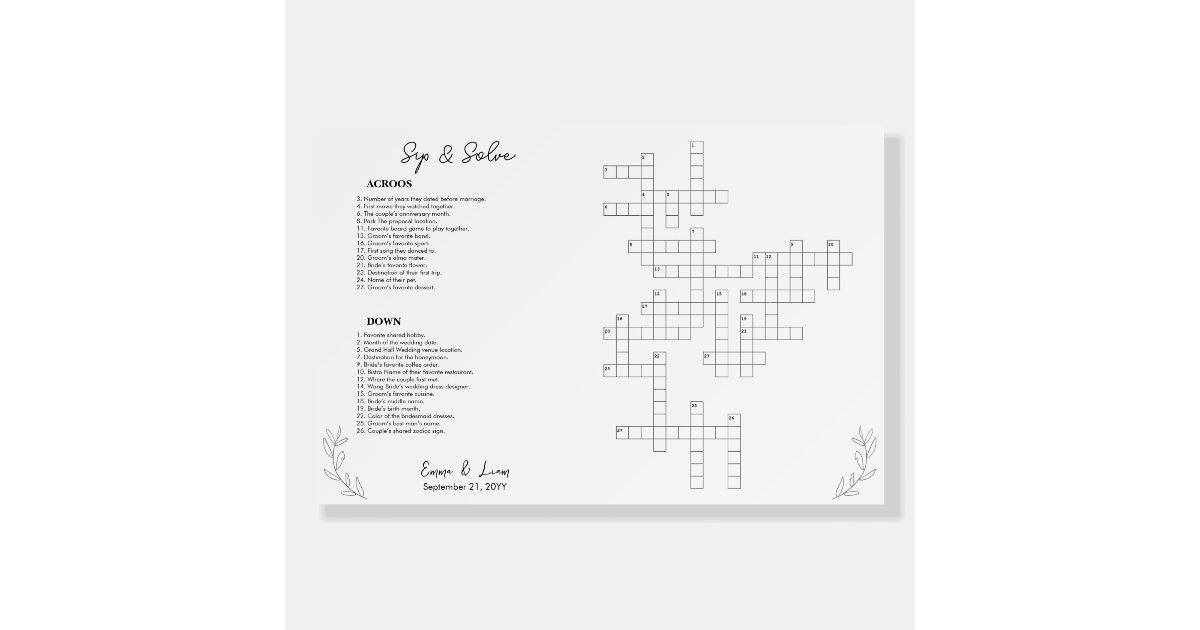 Custom Love Story Crossword Puzzle Wedding Sign | Zazzle