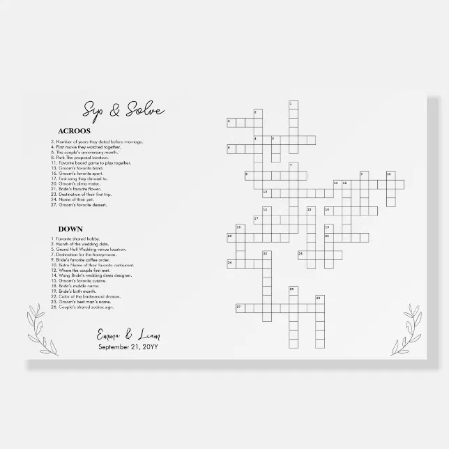 Custom Love Story Crossword Puzzle Wedding Sign | Zazzle