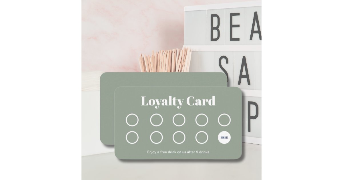 Custom Loyalty Card - Simple Sage Green and White | Zazzle