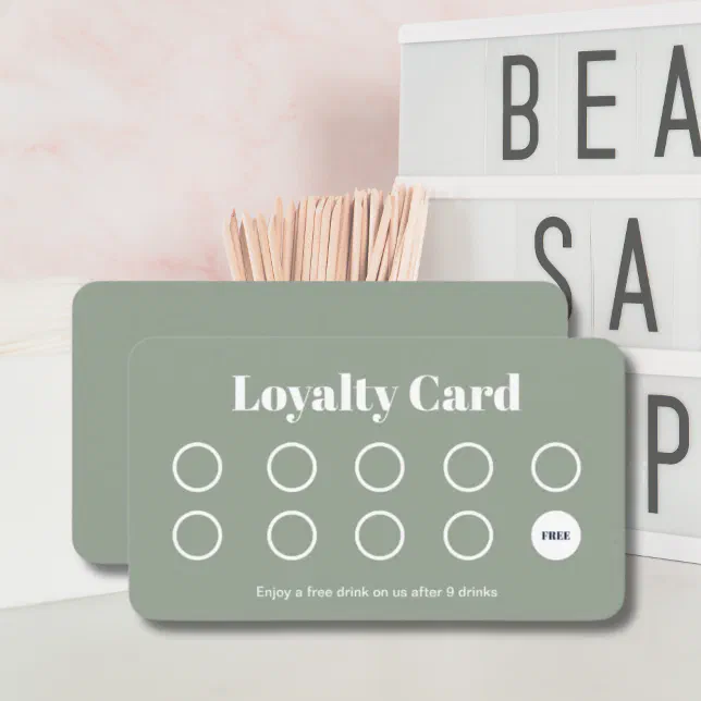 Custom Loyalty Card - Simple Sage Green and White | Zazzle