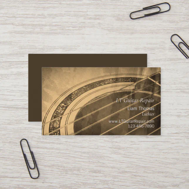 Custom Luthier craftsman acoustic guitar Business Card | Zazzle