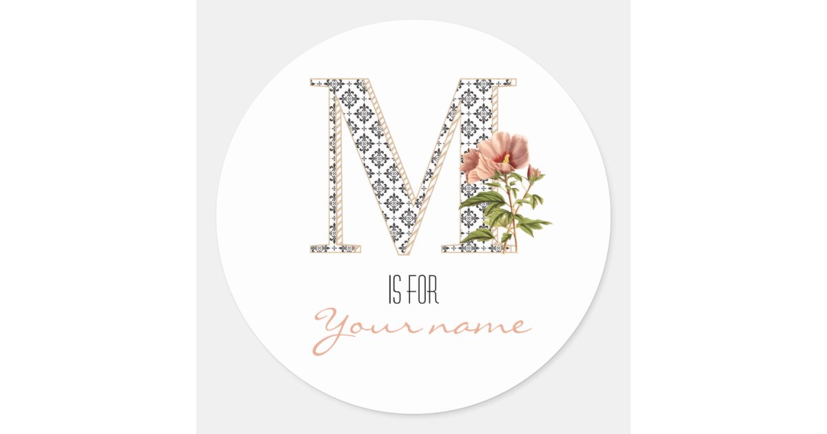 Custom M Name Floral Flower Classy Letter M Modern Classic Round ...