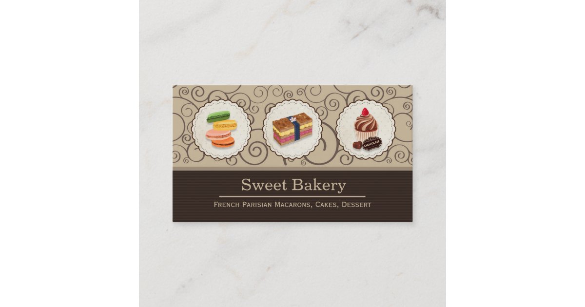 Custom Macaron Chocolate Cupcake Bakery Store Business Card | Zazzle