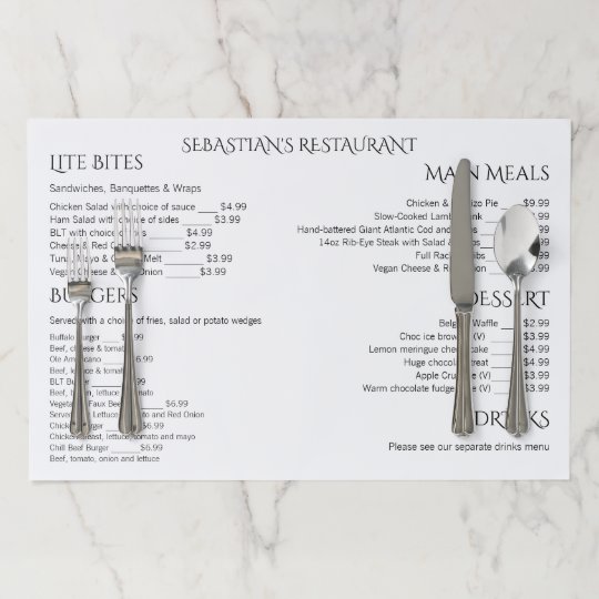 Custom made unique personalized Menu Paper Placemat | Zazzle.com
