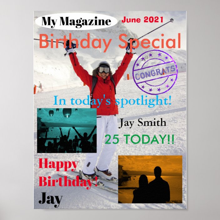Custom Magazine Cover Birthday Poster With Photos | Zazzle