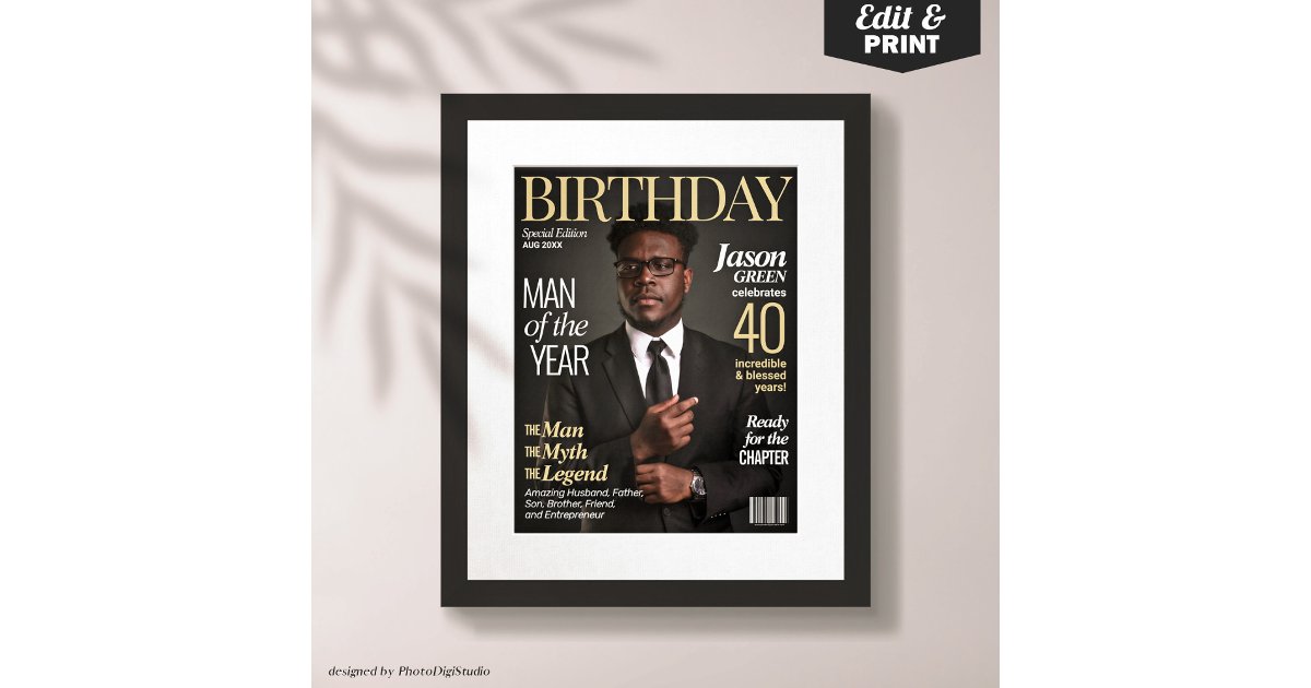 Custom Magazine Cover for Him Men Birthday Poster | Zazzle
