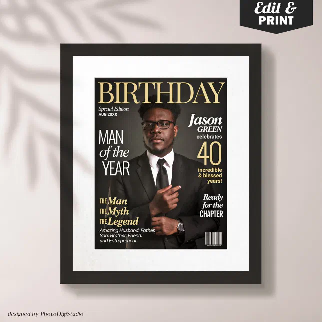 Custom Magazine Cover for Him Men Birthday Poster | Zazzle