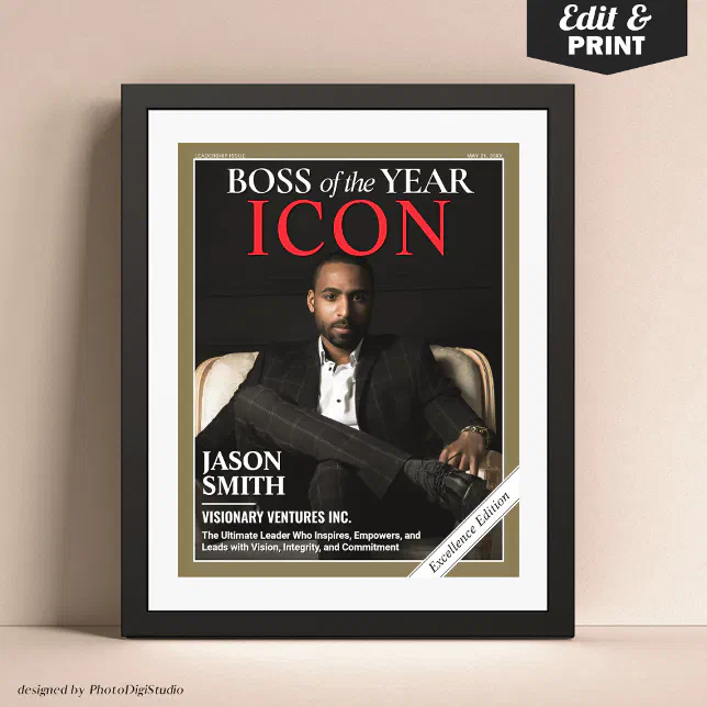 Custom Magazine Cover, Gift for Boss, Best Boss Poster | Zazzle