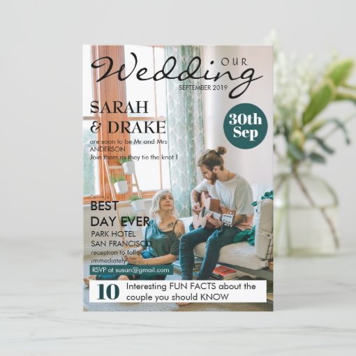 Custom Magazine Cover Style Photo Wedding Invitation | Zazzle