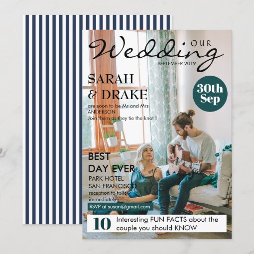 Custom Magazine Cover Style Photo Wedding Invitation | Zazzle