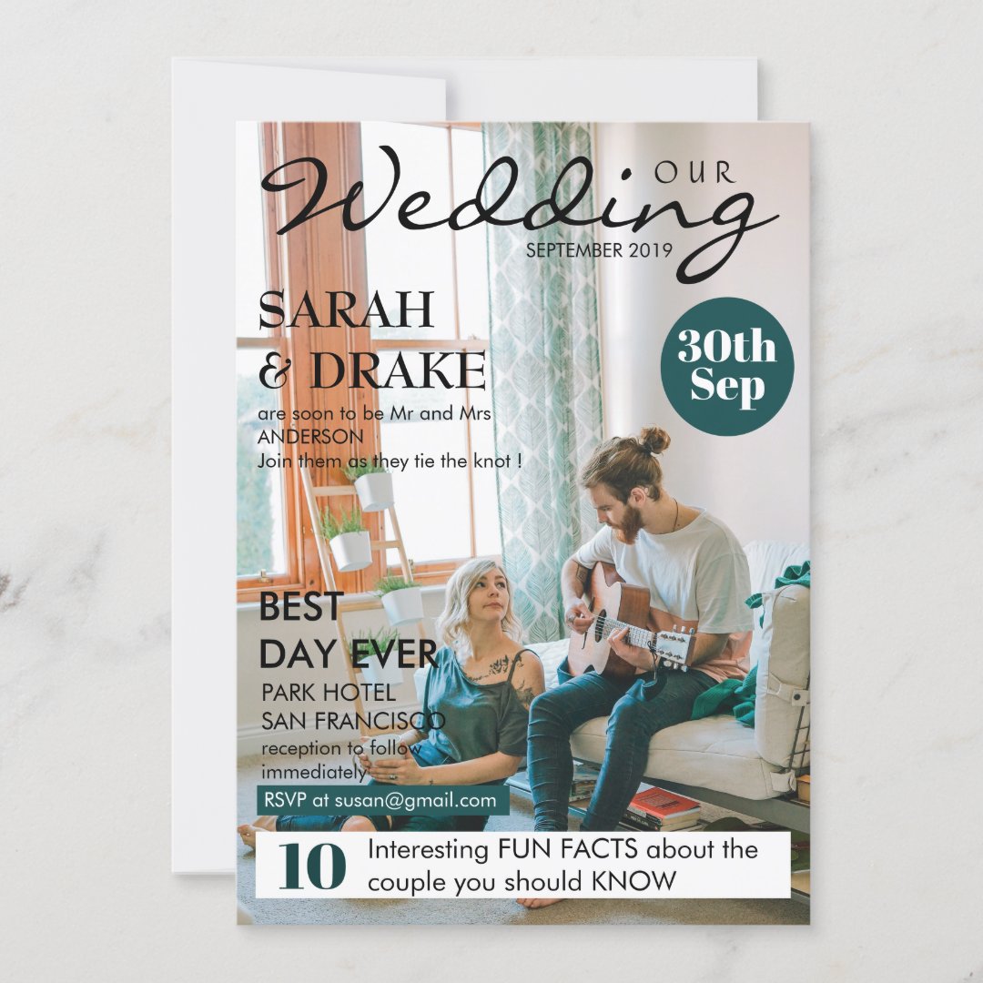 Custom Magazine Cover Style Photo Wedding Invitation | Zazzle