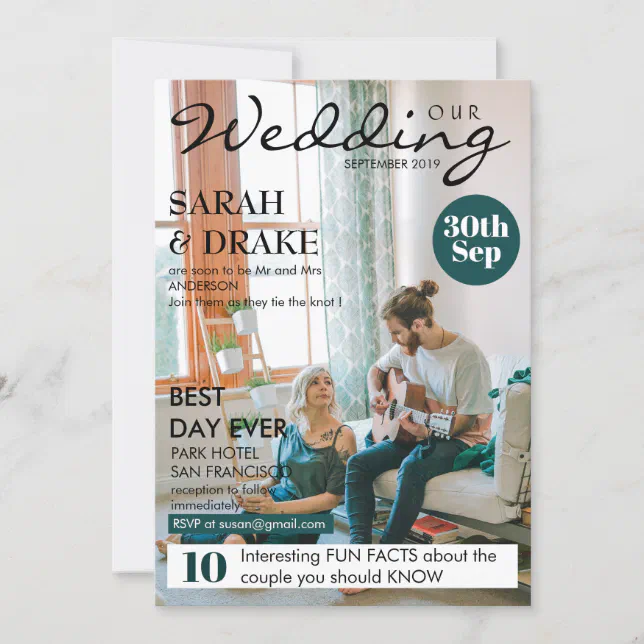 Custom Magazine Cover Style Photo Wedding Invitation | Zazzle