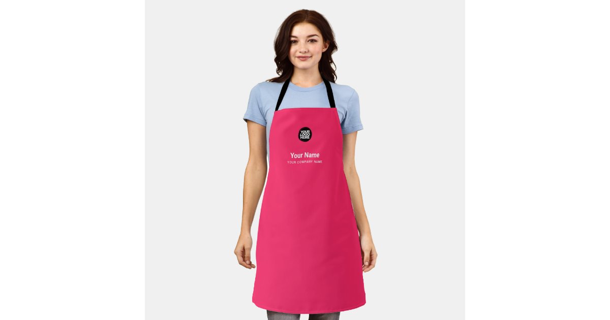 Custom Magenta Pink Employee Logo, Name, Company Apron | Zazzle