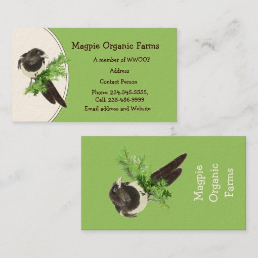Custom Magpie Organic Farm Business Card | Zazzle