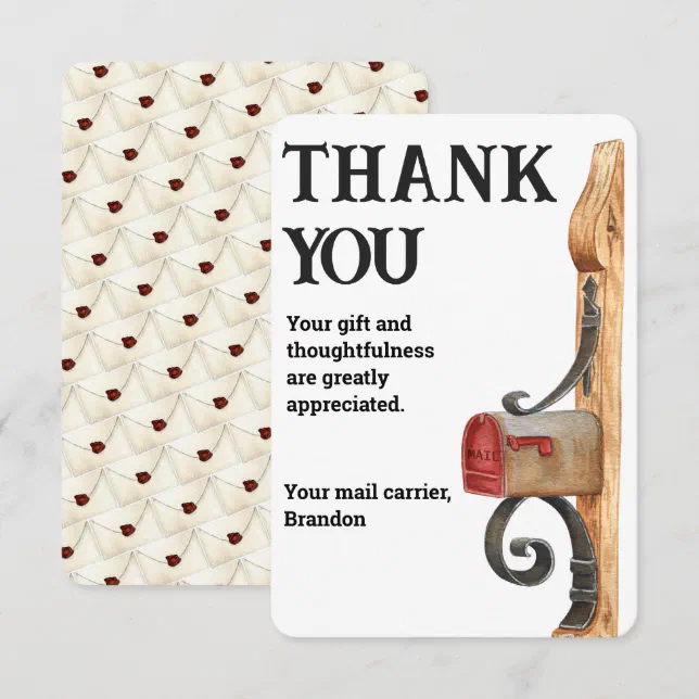 Custom Mail Carrier Mailbox Thank You Card | Zazzle