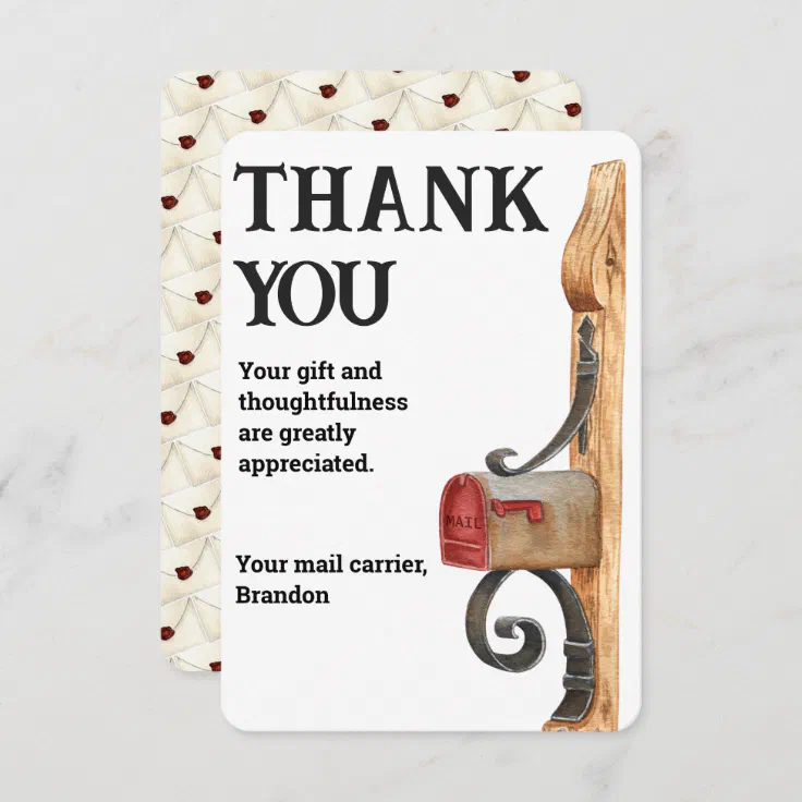 Custom Mail Carrier Mailbox Thank You Card | Zazzle