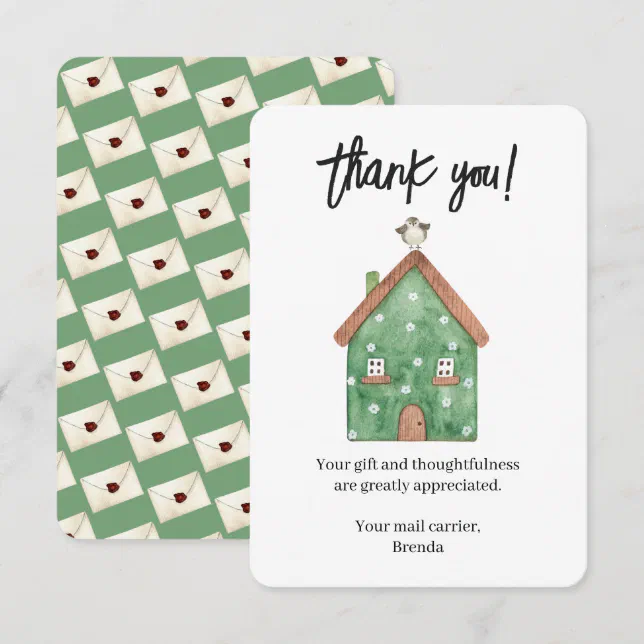 Custom Mail Carrier Watercolor House Thank You Card | Zazzle