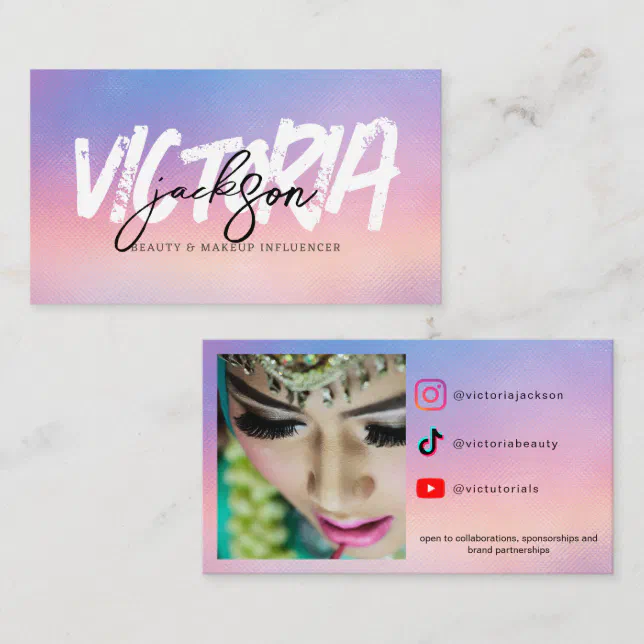 Custom Makeup Influencer Vlogger Iridescent Beauty Business Card | Zazzle