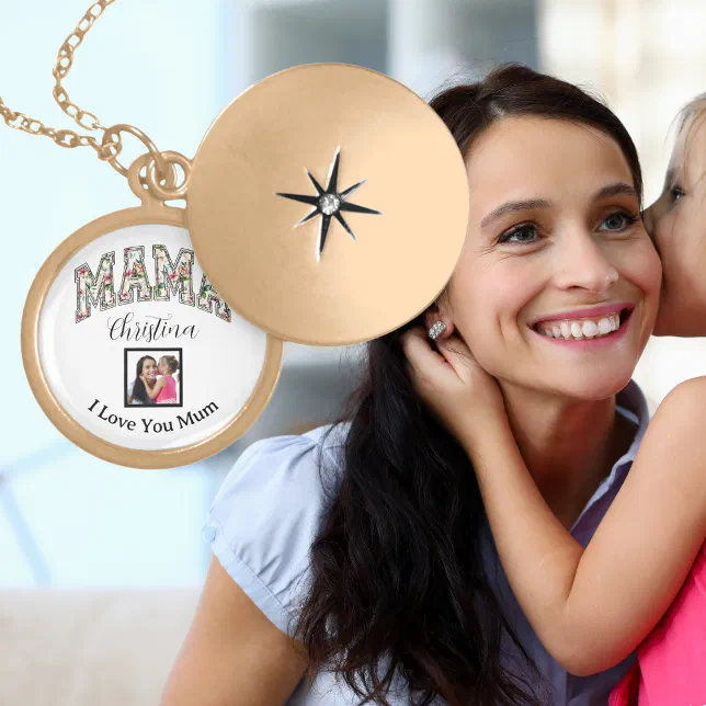 Custom Mama Personalized Name Photo Gold Plated Necklace | Zazzle