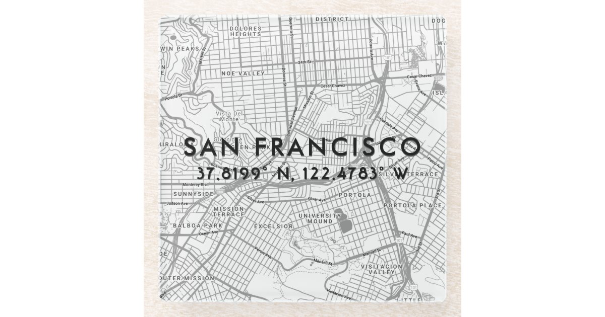 Custom Map Coordinates Template San Francisco Glass Coaster Zazzle Custom Map Coordinates Template San Francisco Glass Coaster Zazzle