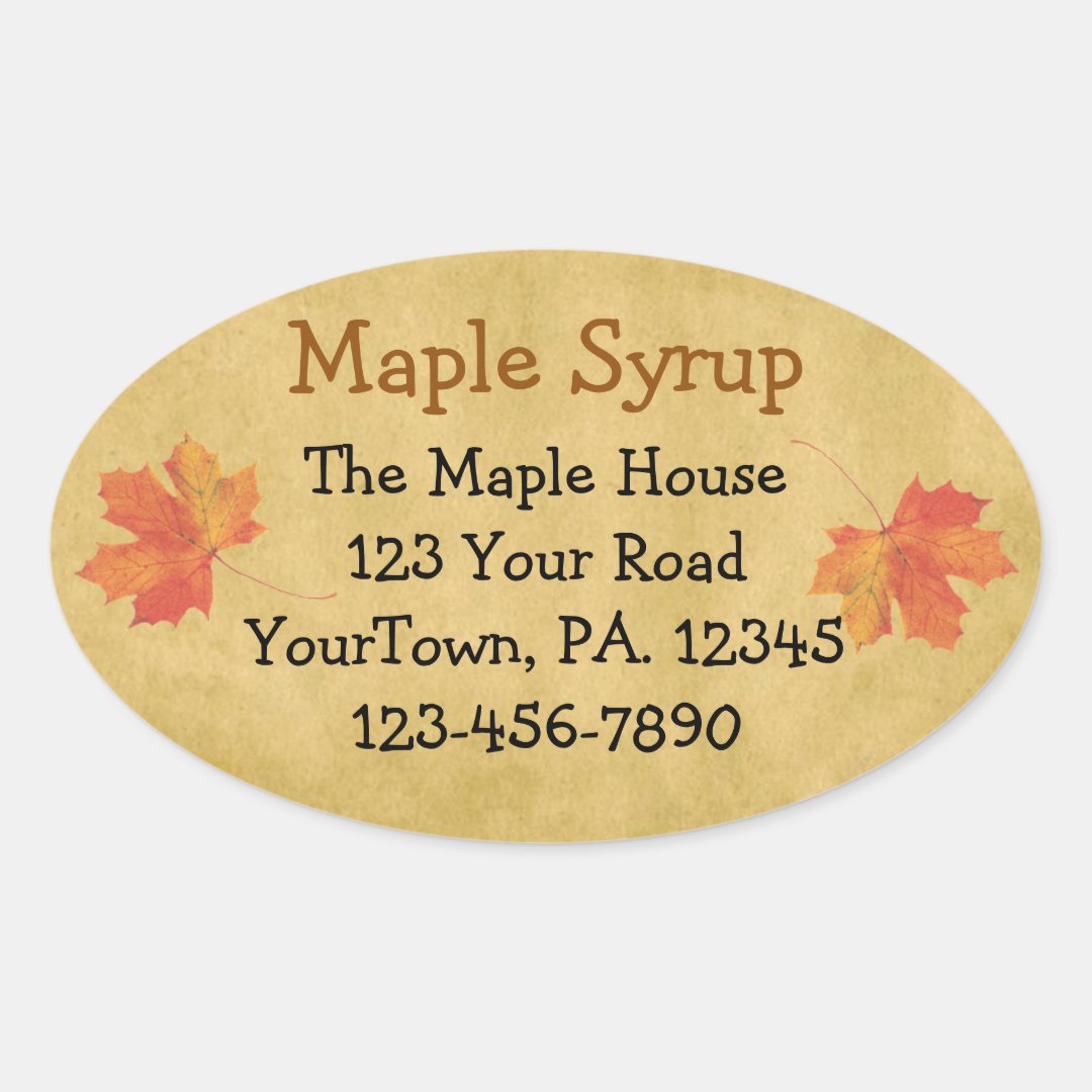 Custom Maple Syrup Maple Leaves Oval Sticker | Zazzle