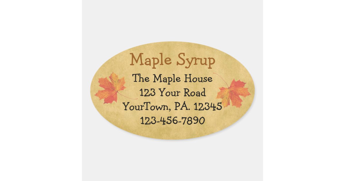 Custom Maple Syrup Maple Leaves Oval Sticker | Zazzle
